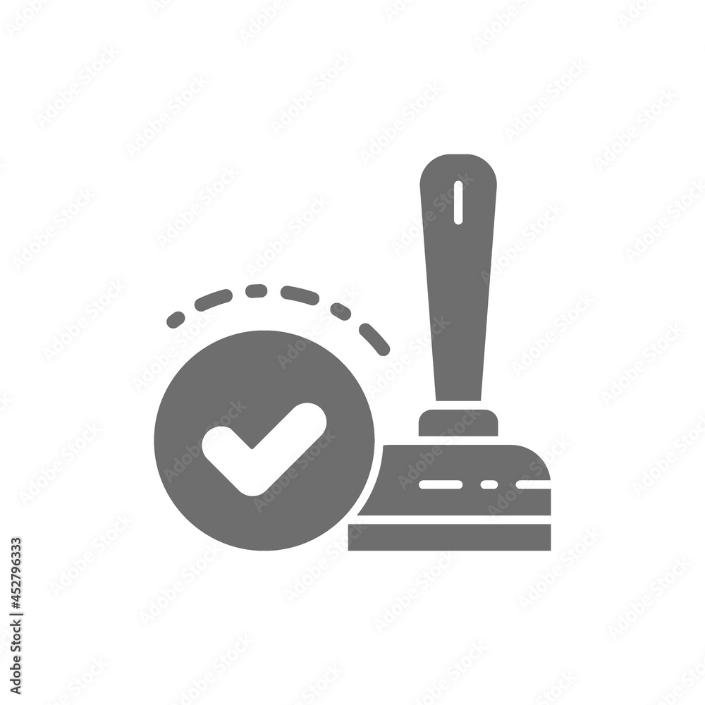 Approved, check mark stamp, verification, validation, quality control ...