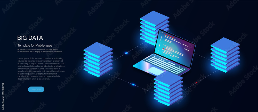 Program development and programming isometric icon, database, cloud ...