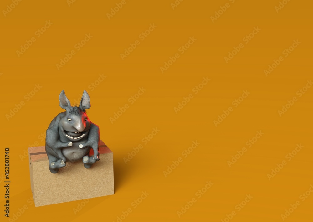 3D-illustration of a cute and funny cartoon kobold helps with the ...