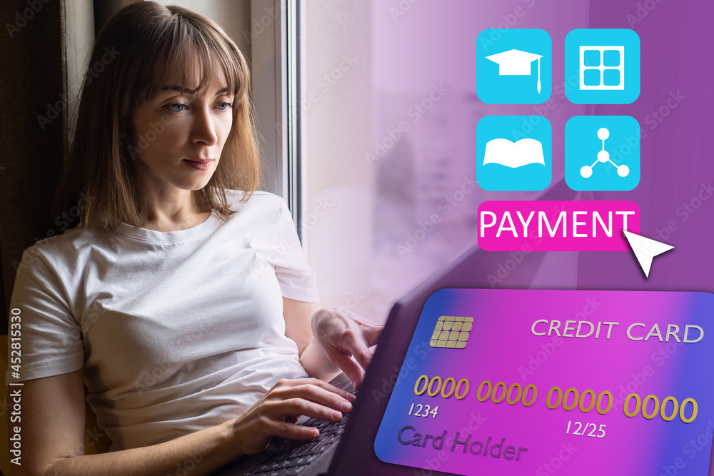 Payment for online learning. Student pays for tuition by credit card ...