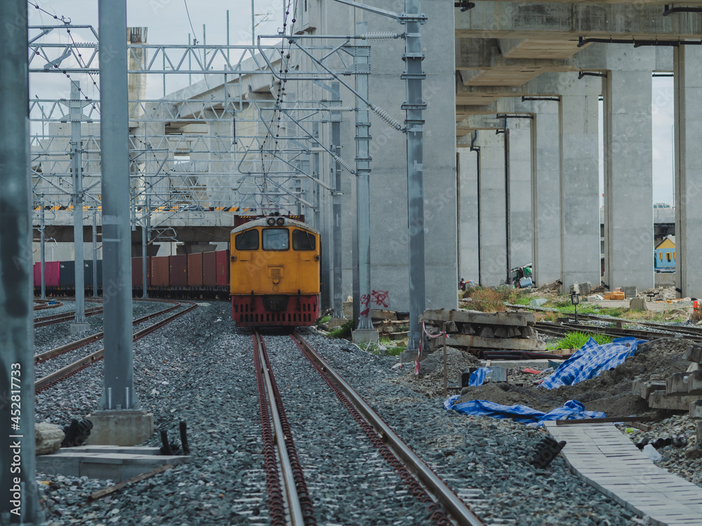Freight Train with Cargo Containers at Bangkok Railway Station is the ...