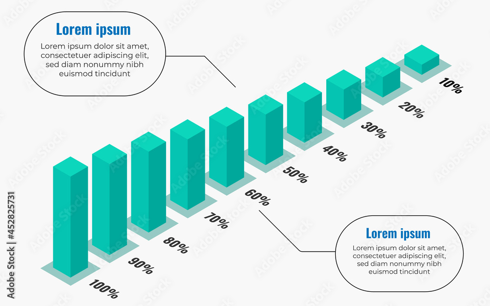 isometric infographic percentage bar chart, Set of 3D rectangles from ...