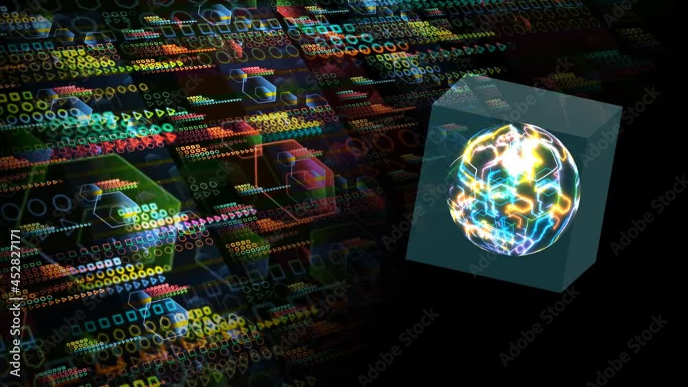 Quantum computer in the cube futuristic technology digital layer ...