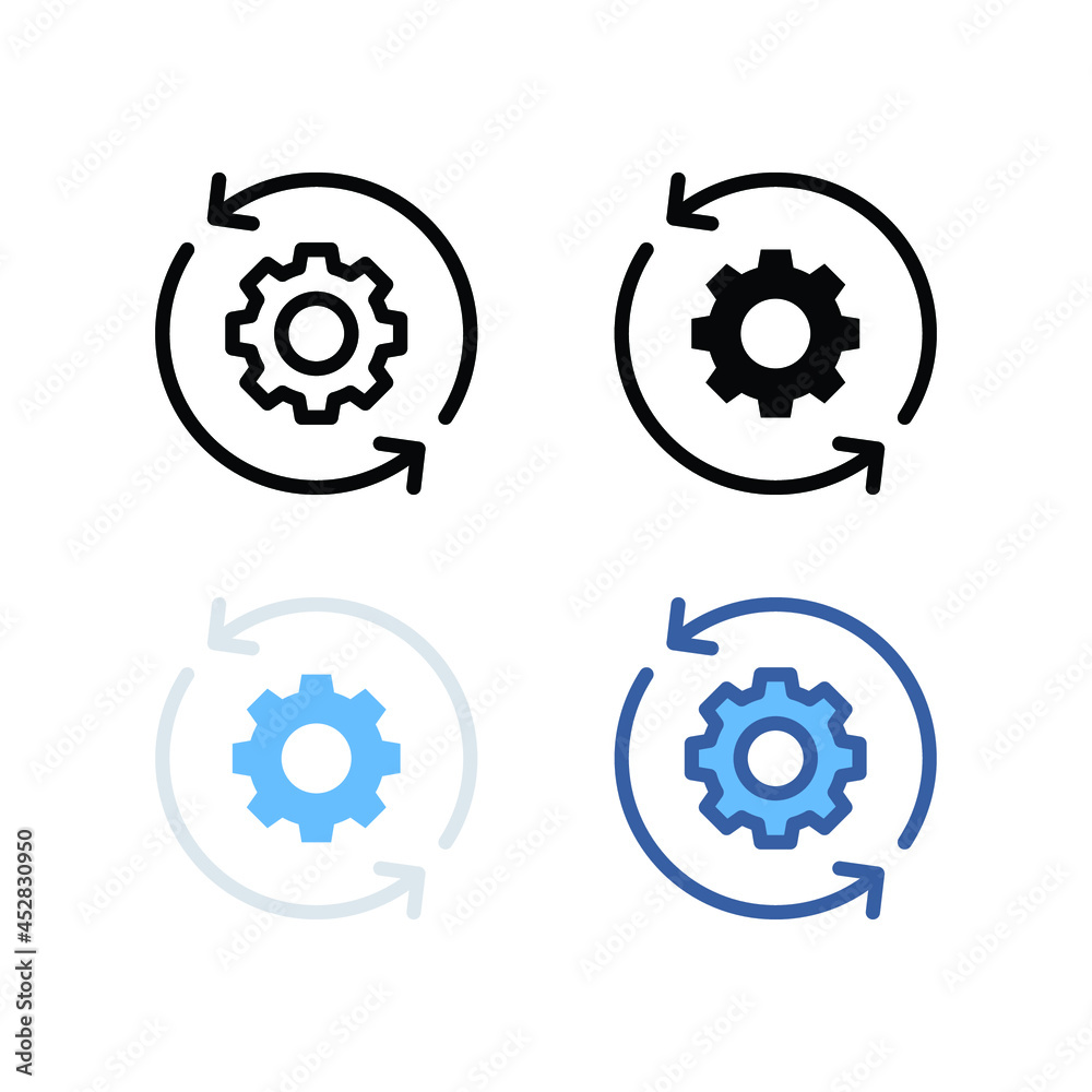 Sync setting icon. Simple outline, solid, flat style. Process, update, setup, reload, simple ...