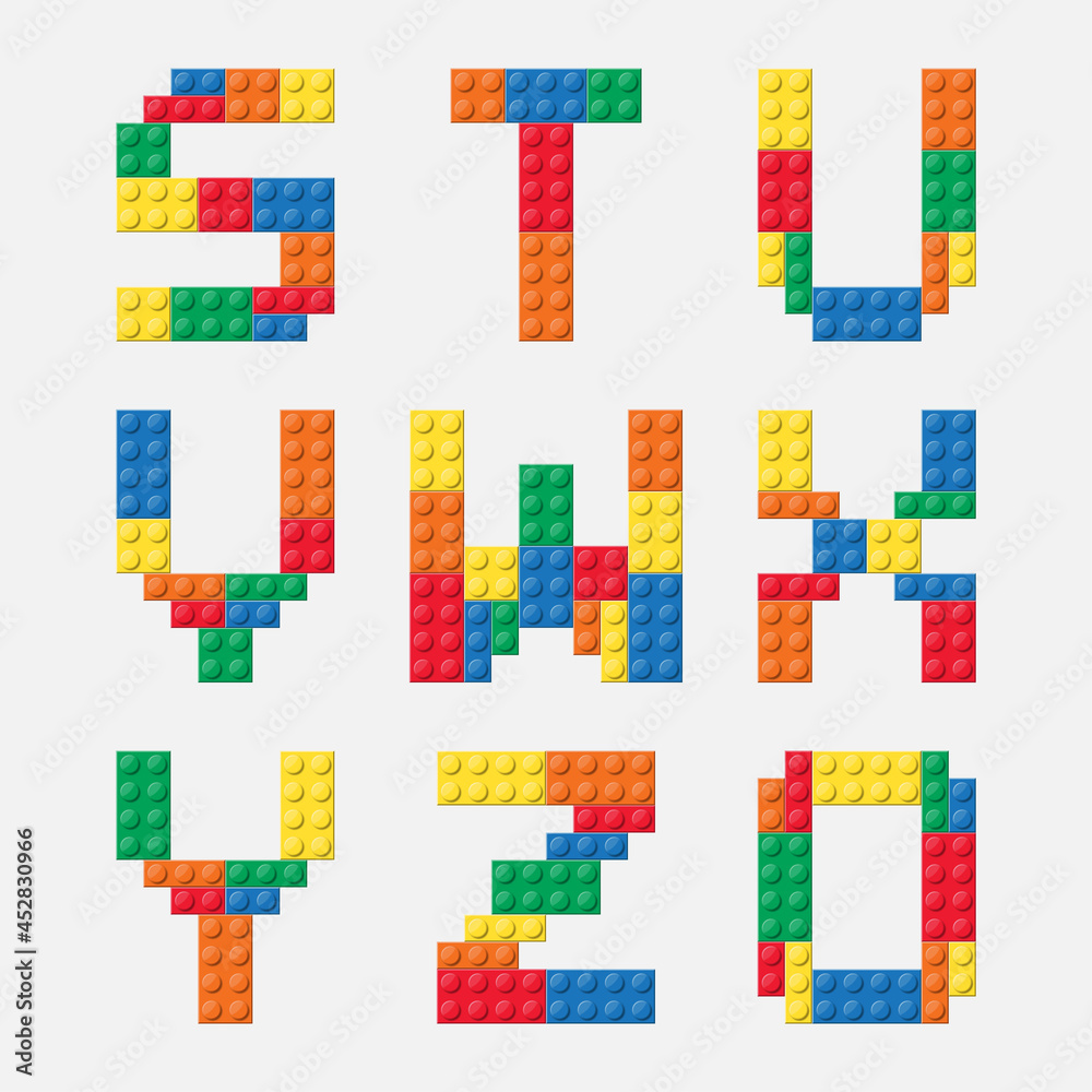 Vecteur Stock Alphabet from colorful brick block toy like Lego ...
