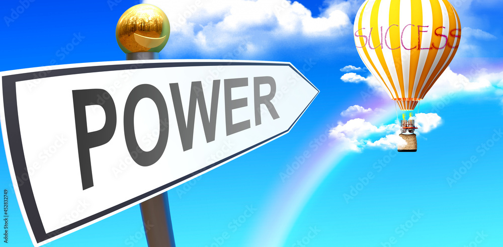Power leads to success - shown as a sign with a phrase Power pointing ...