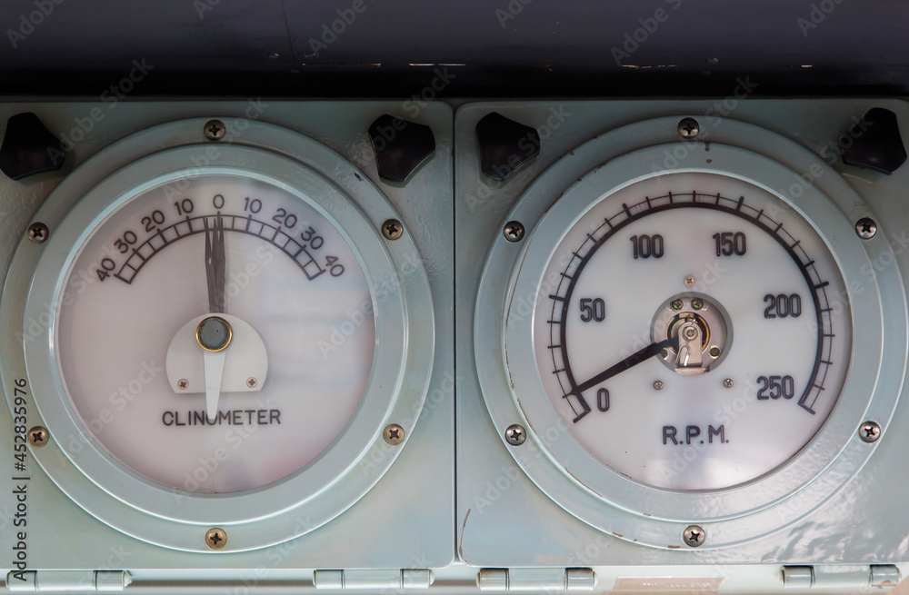 Ship navigation equipment. Ship Clinometer and Tachometer. Stock Photo ...