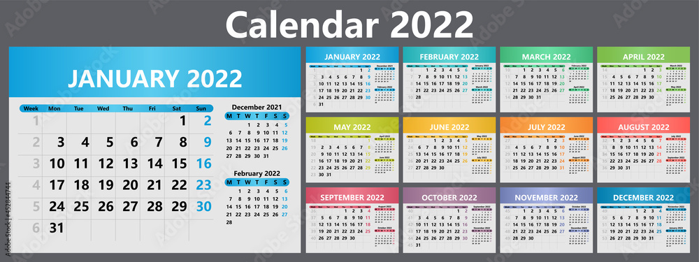 Planner calendar for 2022 with week numbers. Template for a wall ...