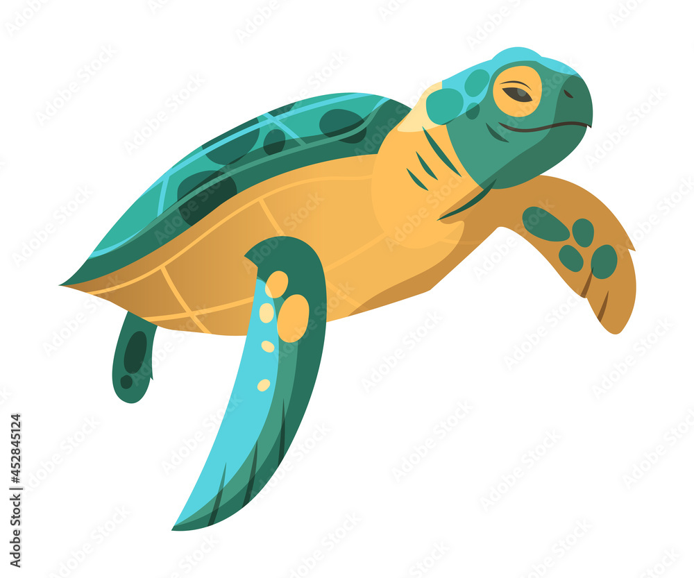 Green Sea Turtle as Marine Reptile with Hard Shell and Flipper Vector ...