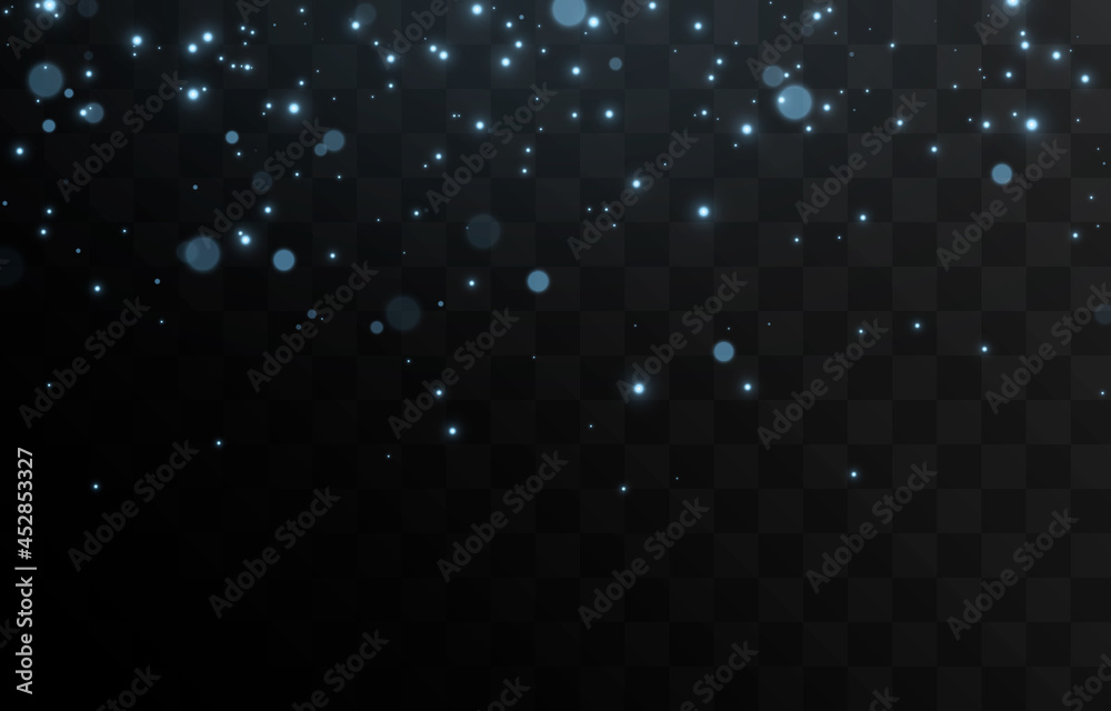 Vector blue light particles fall from the sky. Magic dust, glare, png ...