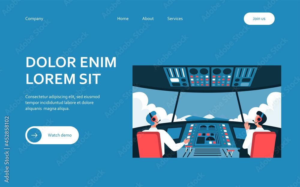 Colorful airplane cockpit isolated flat vector illustration. Two ...