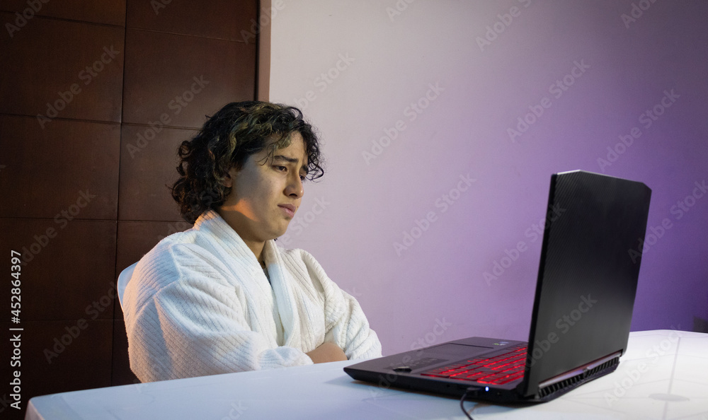 Sad man with computer Stock Photo | Adobe Stock