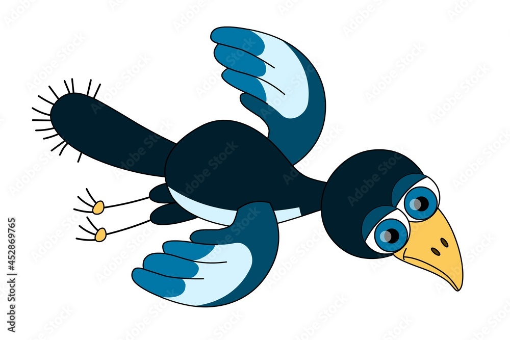 Funny Eurasian magpie flying. Cartoon character isolated on white ...