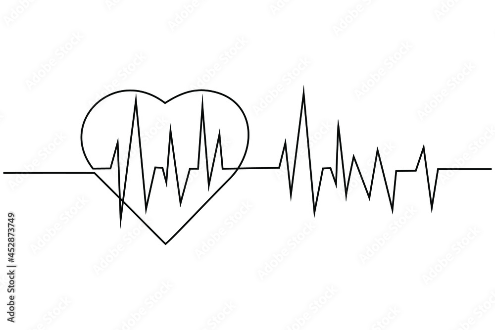 continuous line drawing of heartbeat. heart rate curve isolated on ...