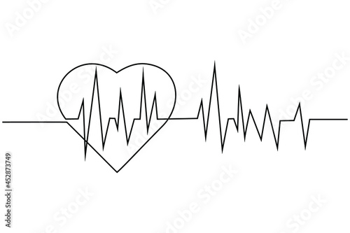 continuous line drawing of heartbeat. heart rate curve isolated on ...