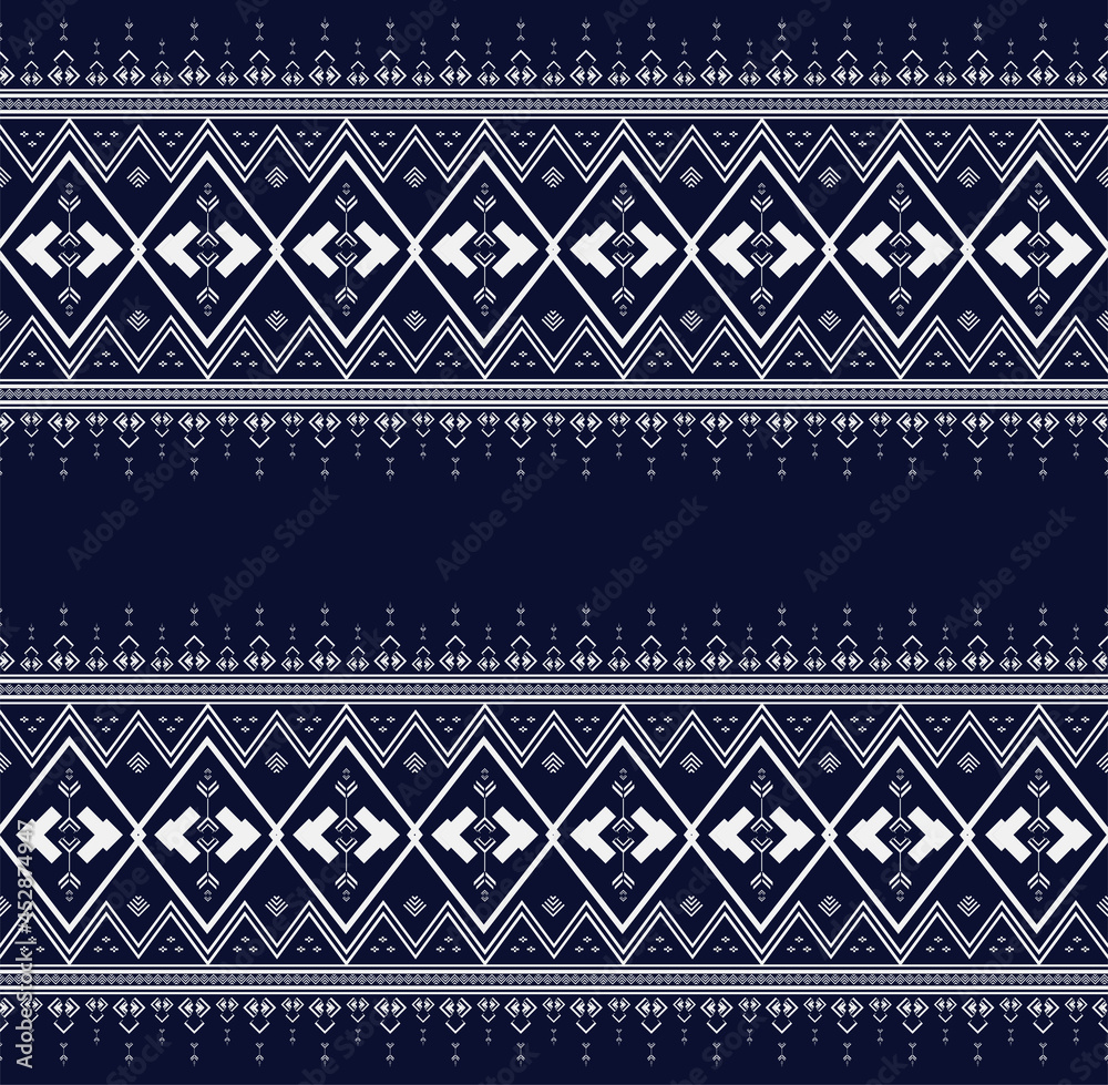 Geometric ethnic embroidery on dark blue background used in fashion and ...