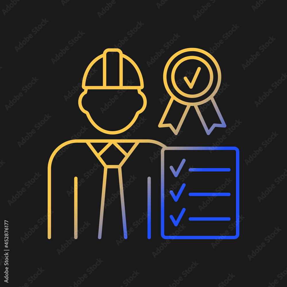 Quality control manager gradient vector icon for dark theme. Production ...