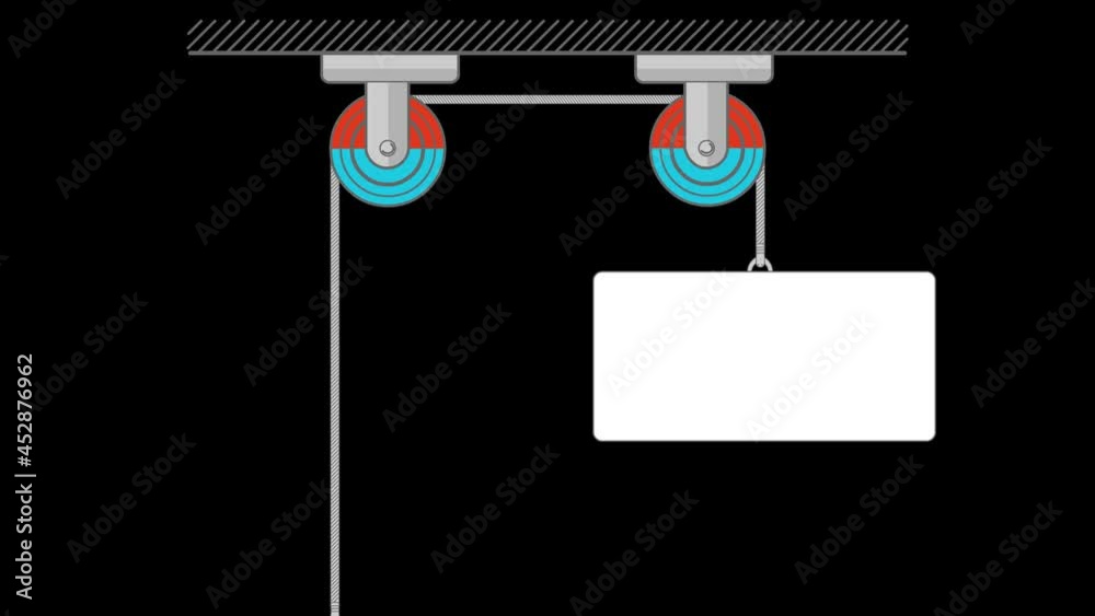 Animation of a mechanical device through two pulley raises block ...
