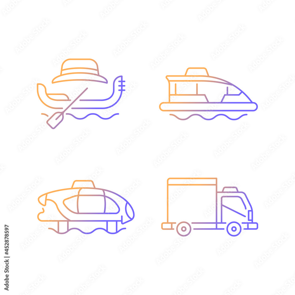 Booked taxi service gradient linear vector icons set. Venetian rowing ...