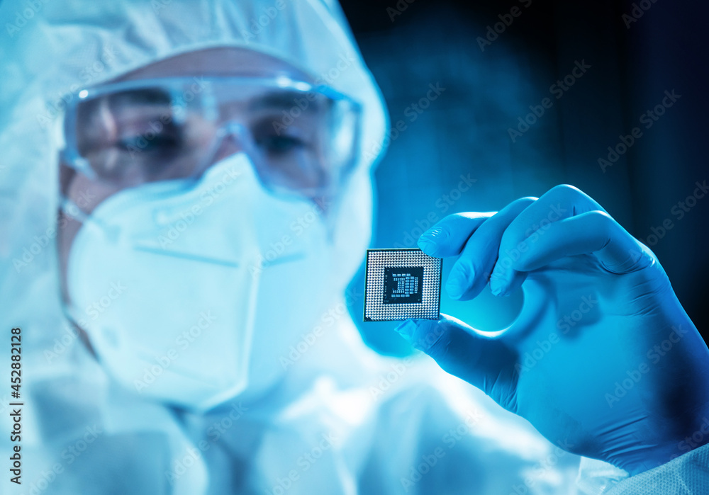 The scientist works in a modern scientific laboratory for the research ...