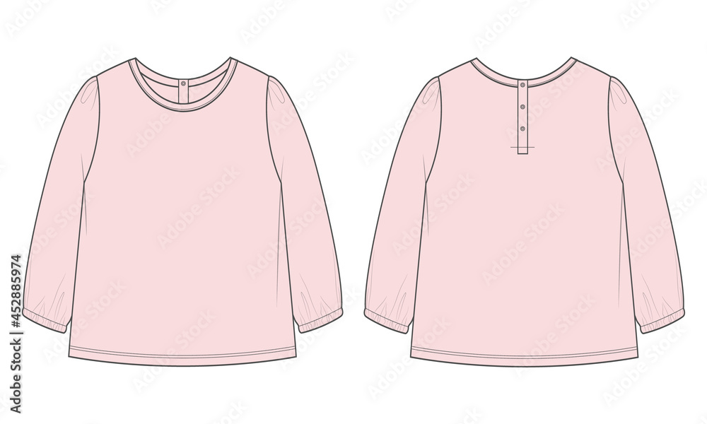 Baby girls clothing design Mock up. Technical fashion flat sketch ...