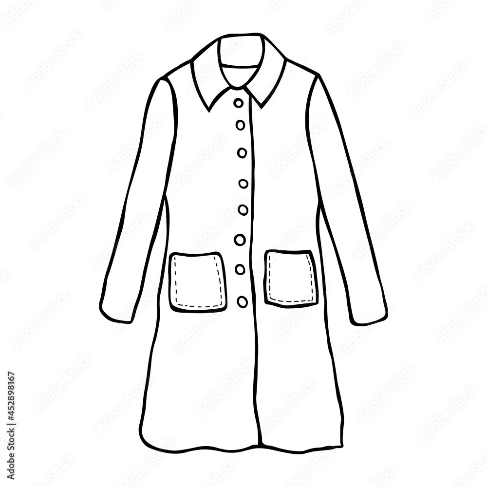 Women's coat, Fashion flat sketch. Over coat for unisex drawing. Vector ...