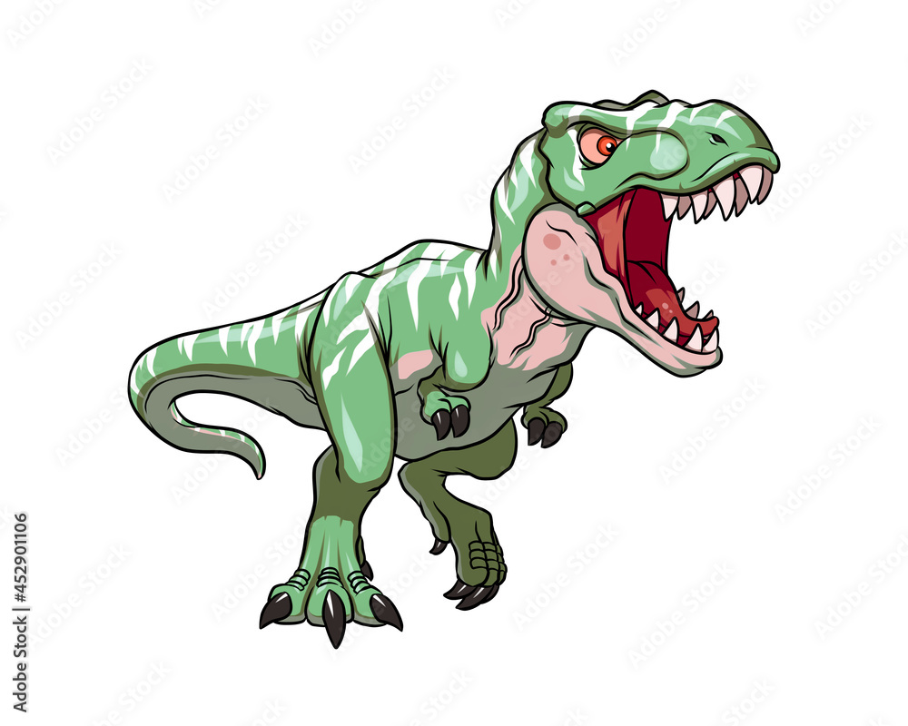 Green t rex velociraptor dinosaur dino cool t-rex style 2D chibi ...