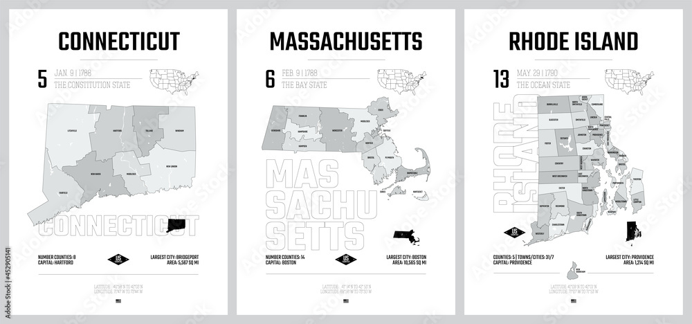 Highly detailed vector silhouettes of US state maps, Division United ...