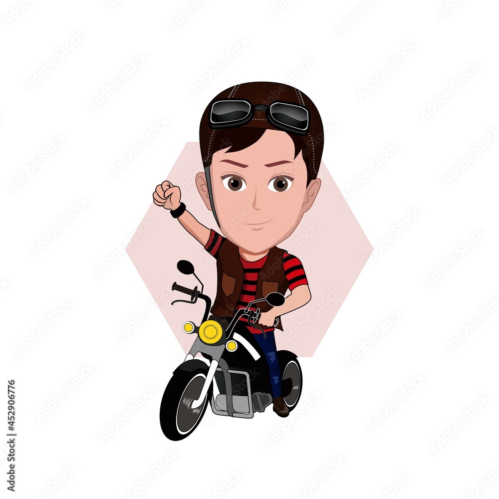 Cartoon carricature of a man is riding a motorcycle Stock Vector ...