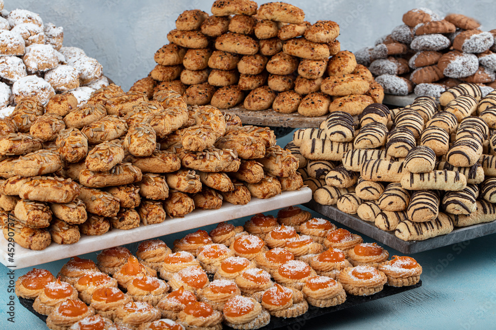 Turkish Cuisine; Crispy fresh biscuits. Cookies are offered for sale at ...