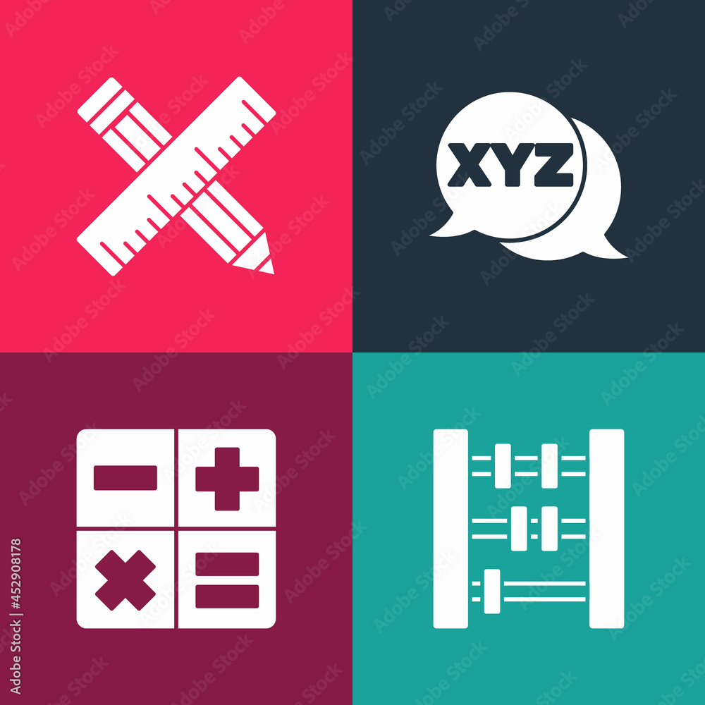 Set Pop Art Abacus Calculator Xyz Coordinate System And Crossed Ruler And Pencil Icon Vector