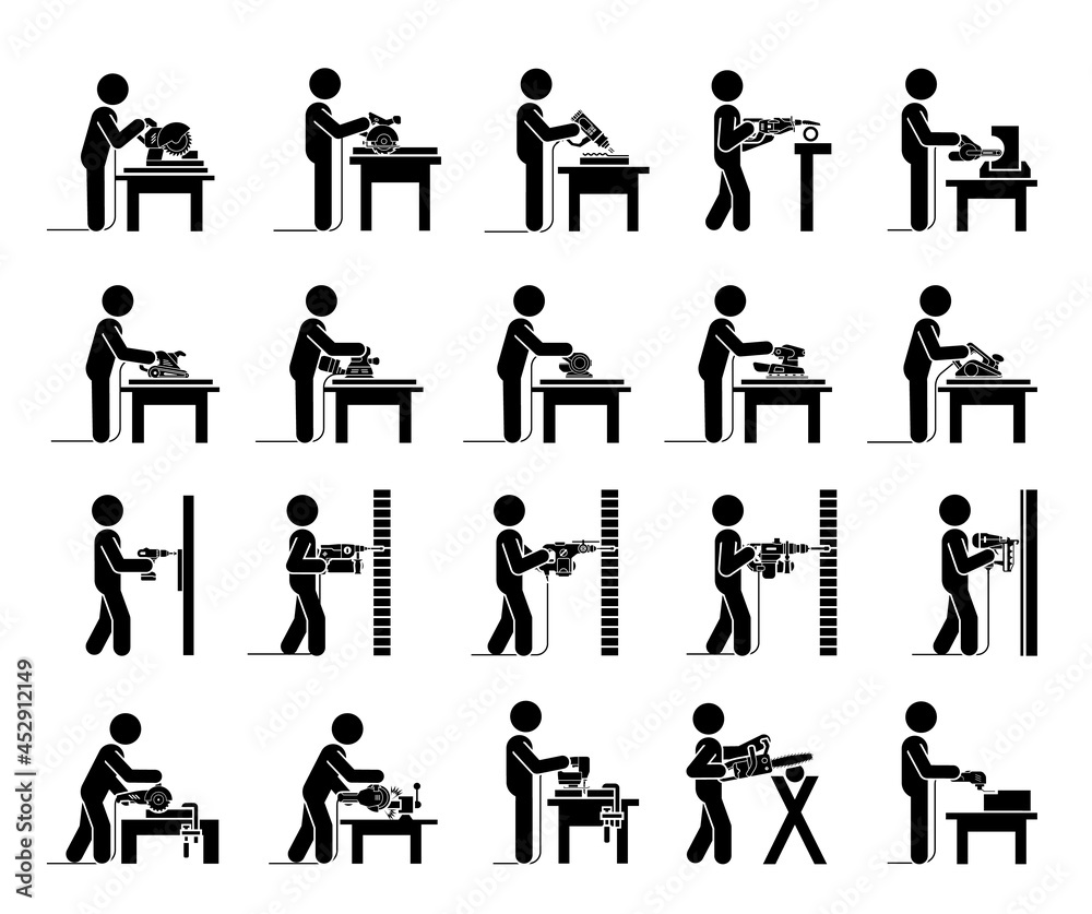 Vetor de Electric machine tools used in production in various types of ...