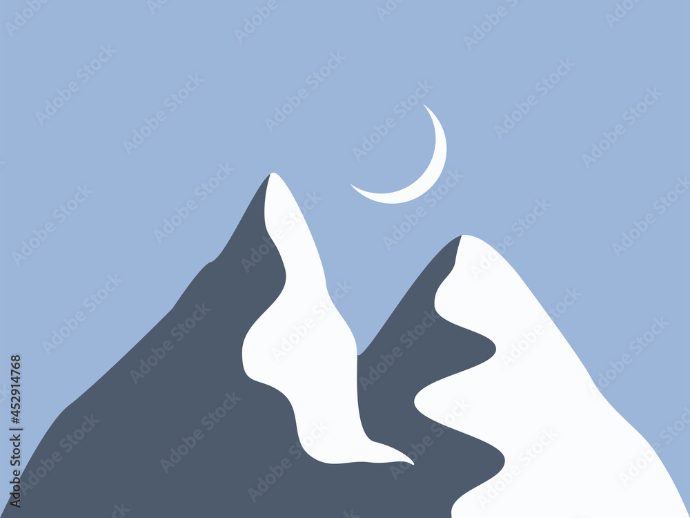 Colorful background with abstract landscape. Mountains and moon. Vector ...