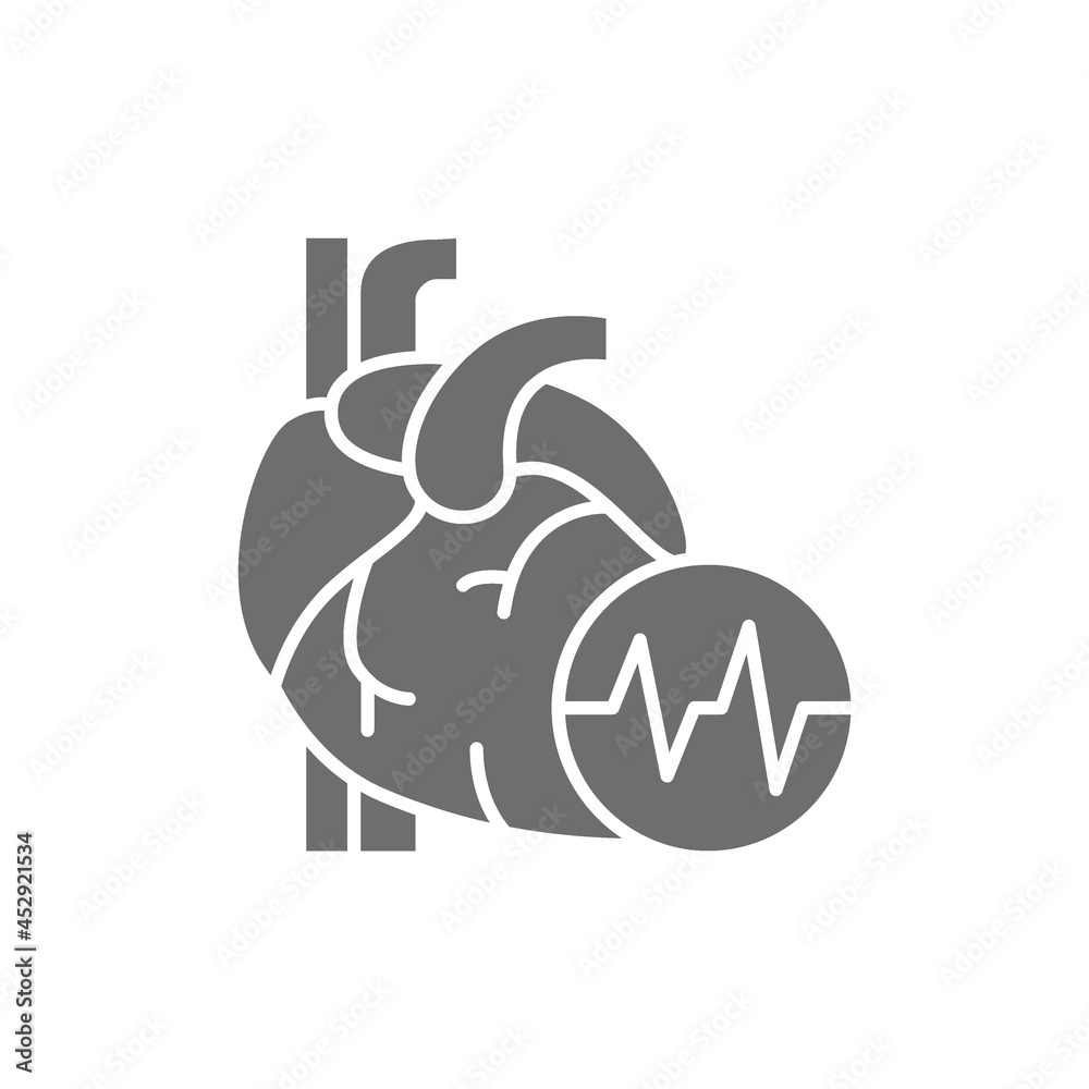 Obesity heart, visceral fat, heart attack grey icon. Stock Vector ...