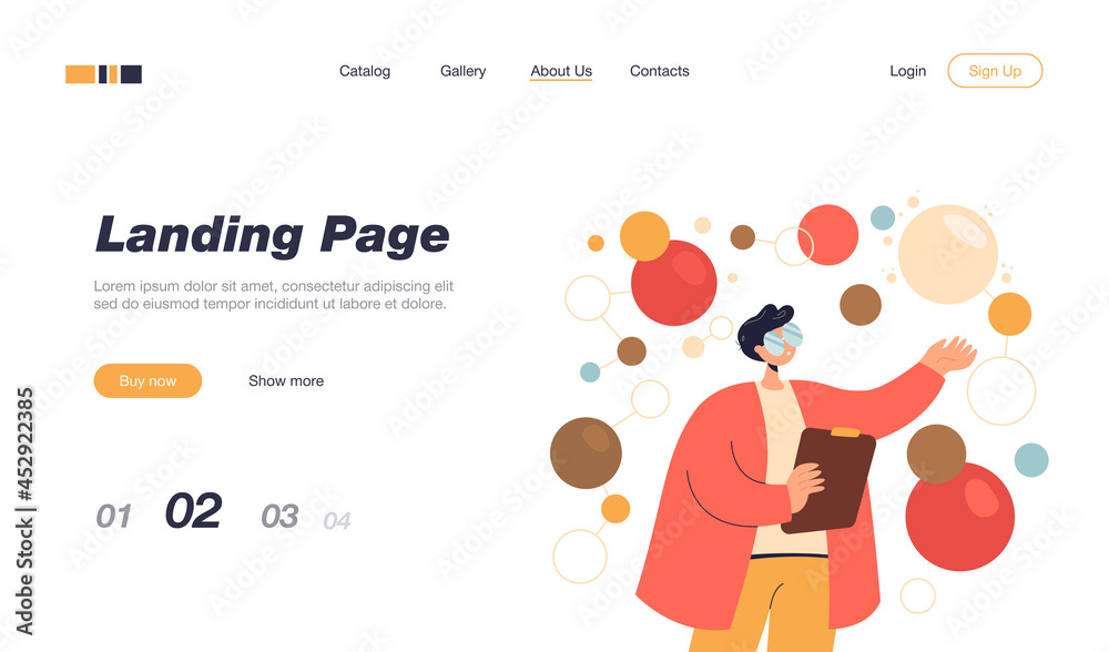 Cartoon character doing scientific research. Flat vector illustration ...