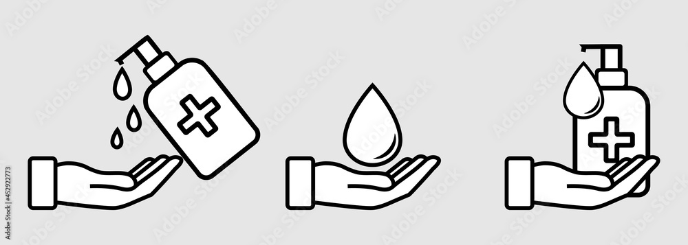 Hand with water drop and medical cross. Wash hands symbol ...