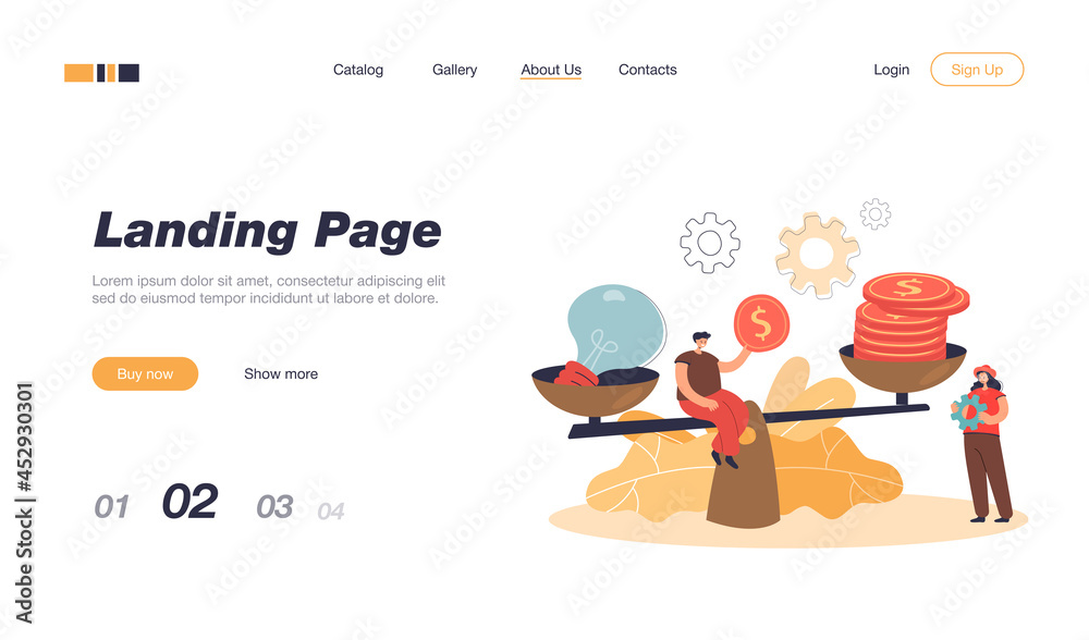 Creative tiny people giving price for idea with scales flat vector ...