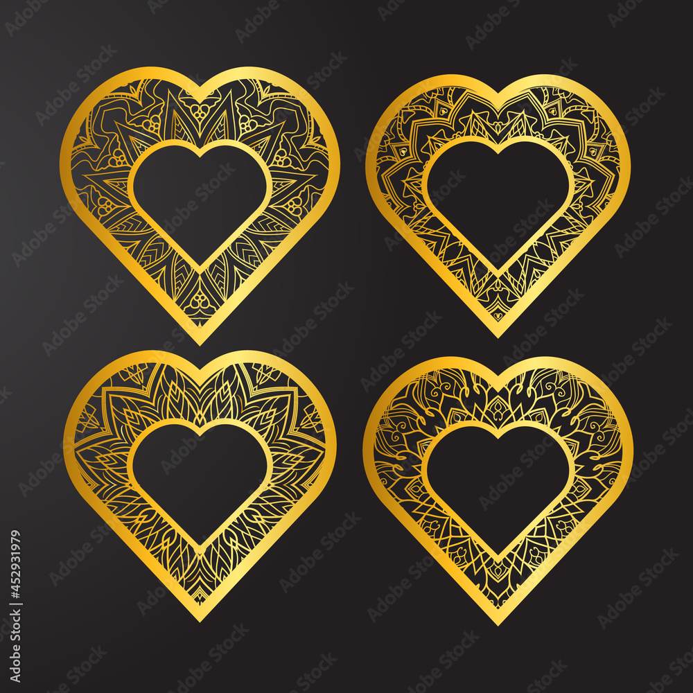 Mandala golden heart frame vector frame set free vector heart ...