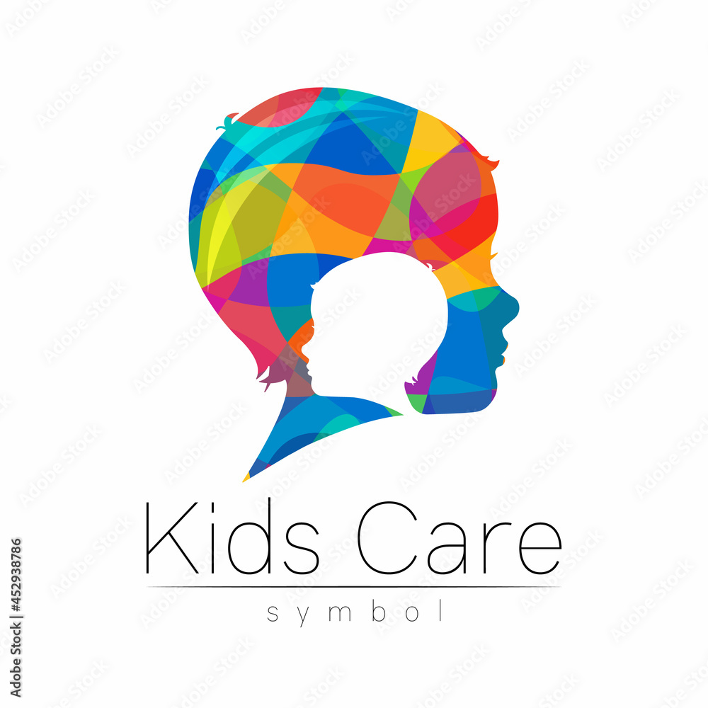 Children Color Vector Logo Symbol Grow Up Kids. Profile human head ...