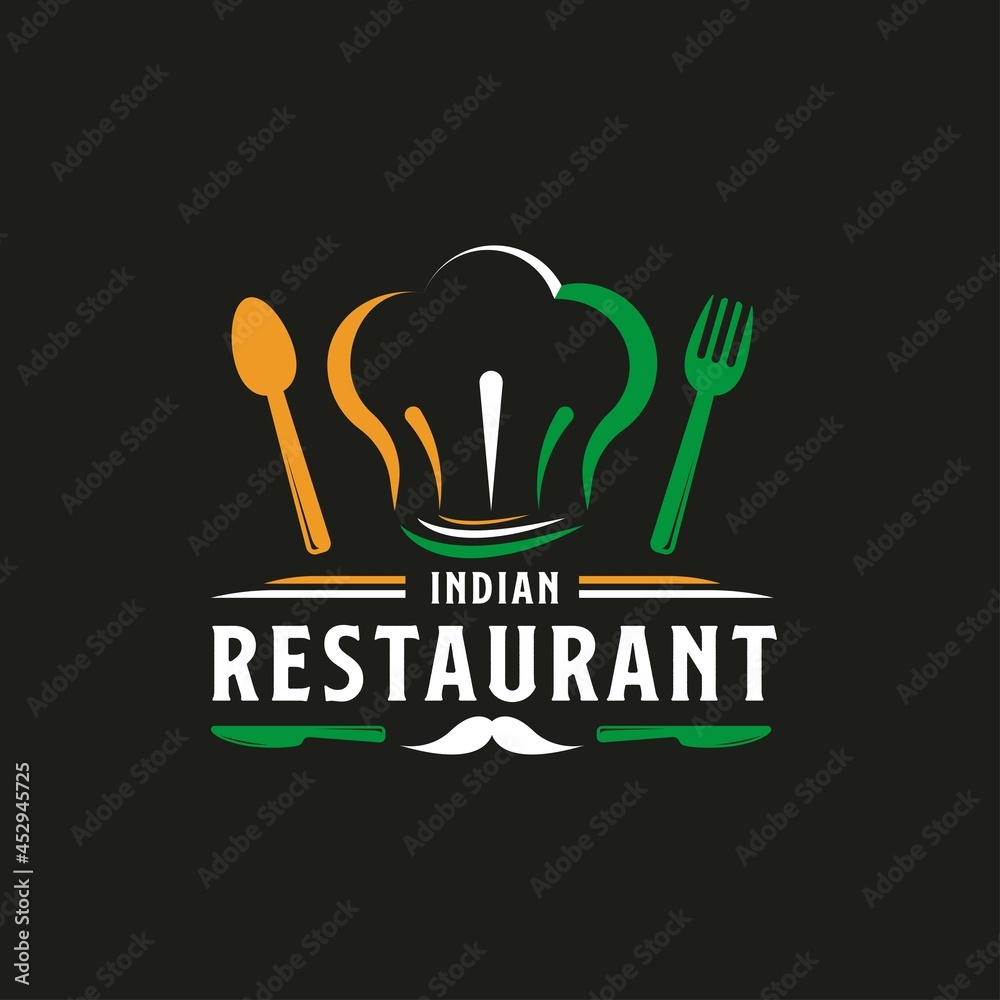 Indian Food Restaurant Logo. India flag symbol with Spoon, Fork ...