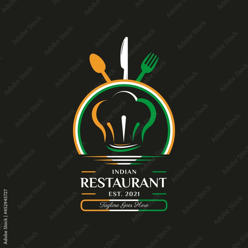 Indian Food Restaurant Logo. India flag symbol with Spoon, Fork, and ...