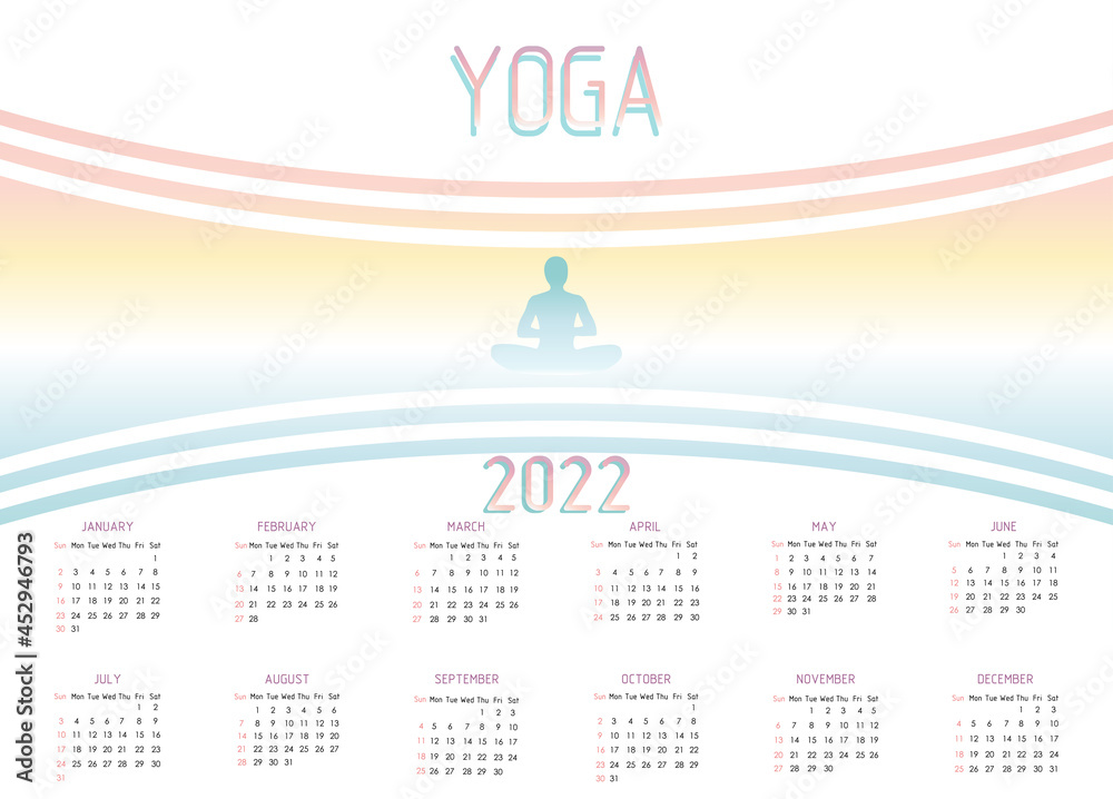 yoga asan calendar onesided horizontal new year 2022 minimalism week ...