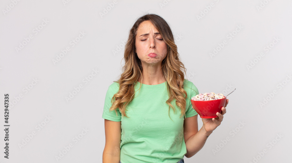 pretty thin woman feeling sad and whiney with an unhappy look and ...