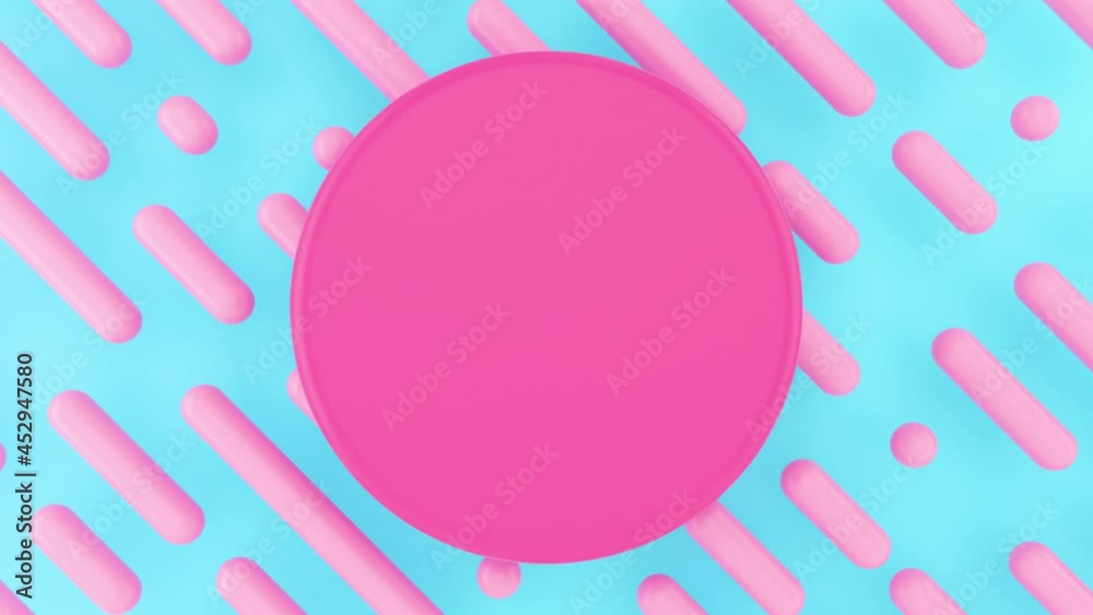 Geometric moving pink shapes, podium, abstract background in minimalism ...