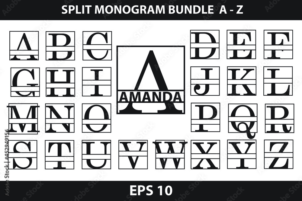 Split Monogram Letter, Set of letters to create a monogram. Monogram ...