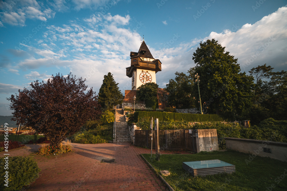 Schlossberg clock tower, a representative symbol of Graz city, Austria ...