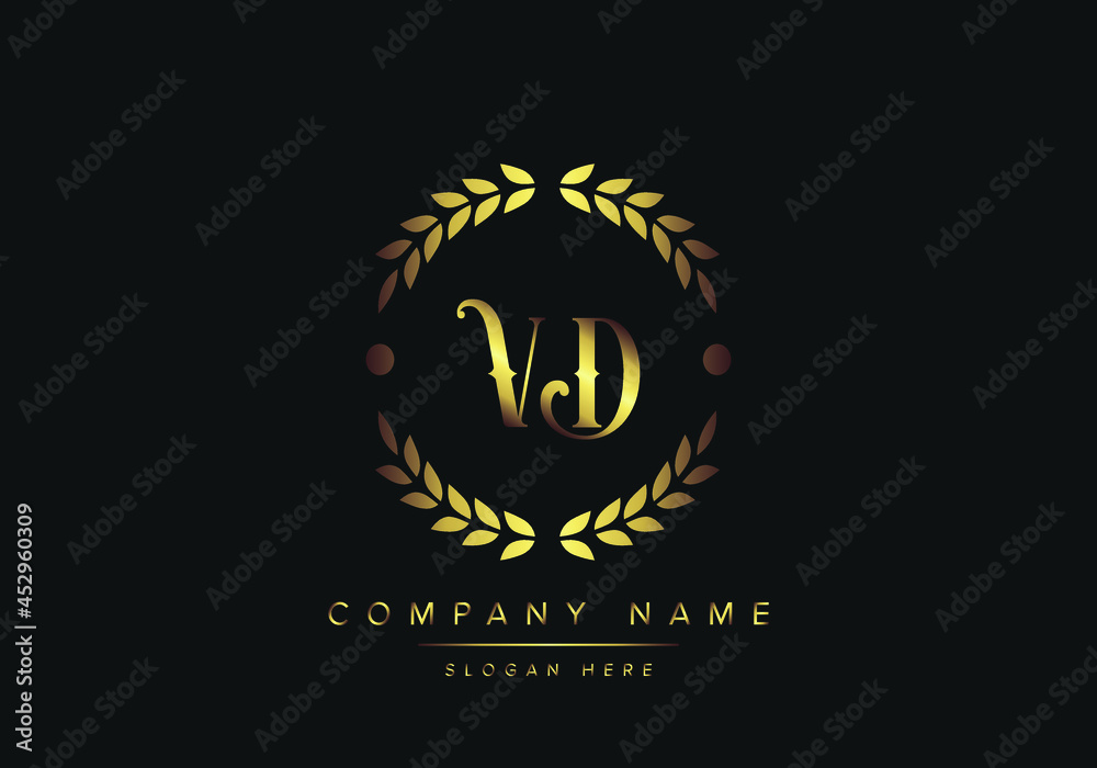 letters VD monogram logo, gold color, luxury style, Vector Illustration ...
