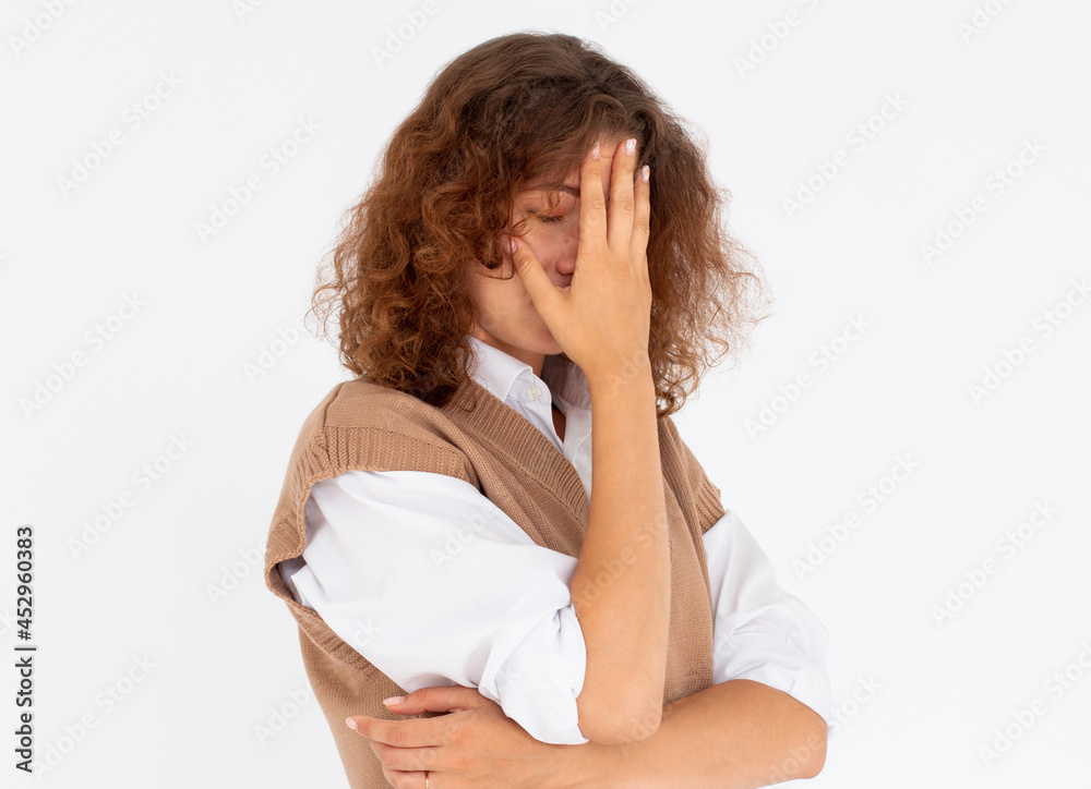 Cute Young Beautiful Curly Hair Woman Do Facepalm Curly Girl Headache