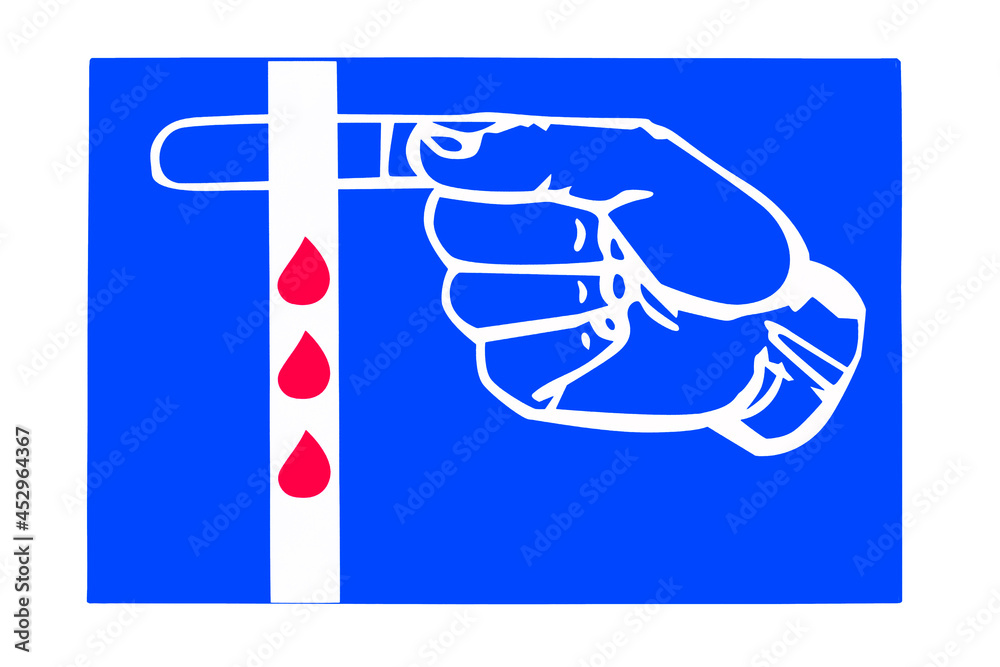 Blood on finger line icon. Bleeding blood from the cut finger wound ...