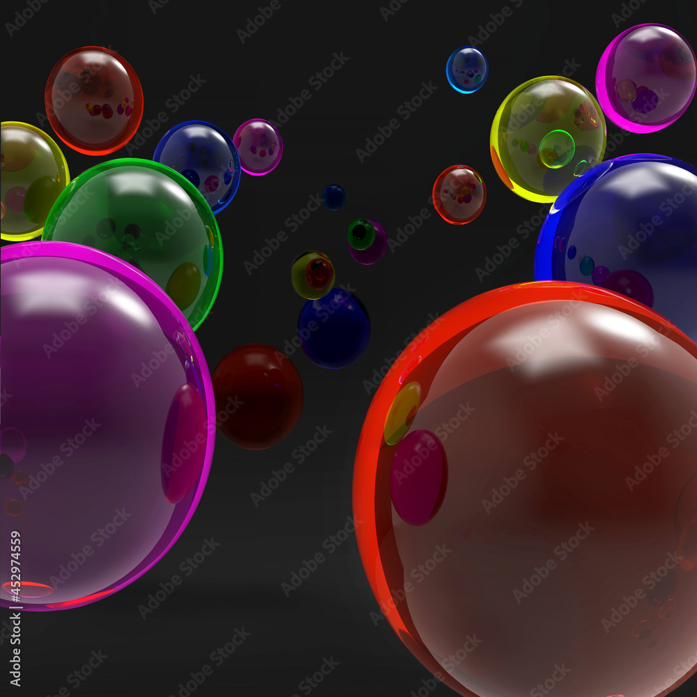 Abstract 3d illustration, geometric shapes. Multi coloured spheres and ...